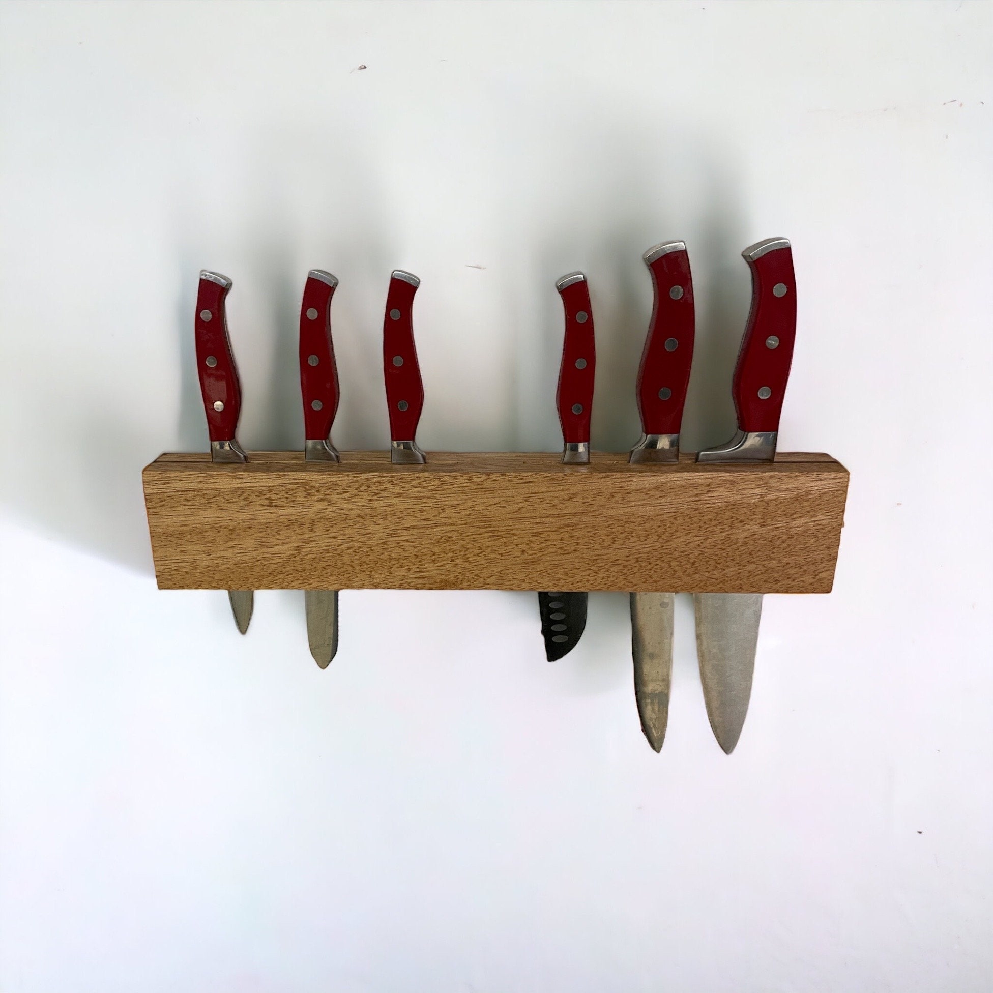 Kitchen Knife Holder Mahogany 16 INCH WIDE Wall Mount Knife Rack Wood ...