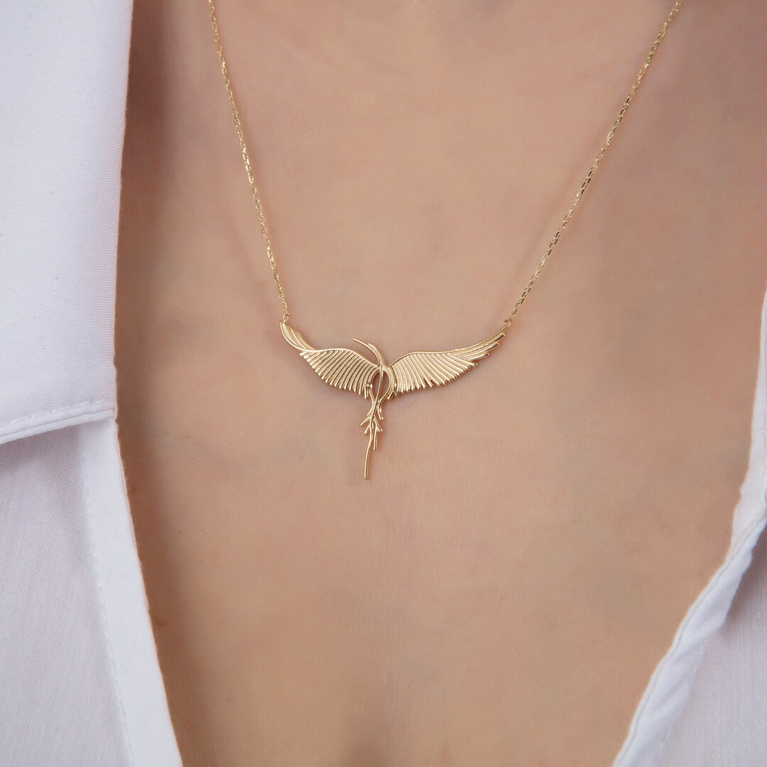 Phoenix Necklace , 14K Solid Gold Phoenix Necklace , 14k Solid Gold ...