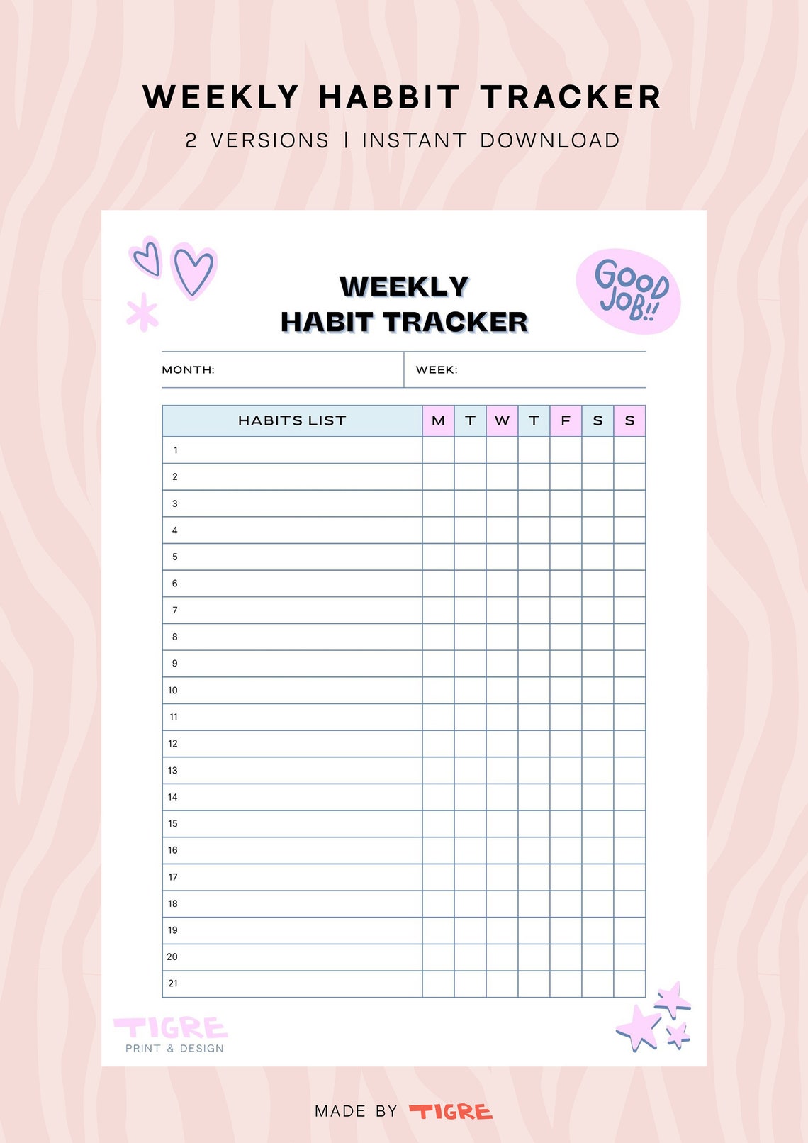Daily Habit Tracker Template, Printable Habit Tracker, Digital ...