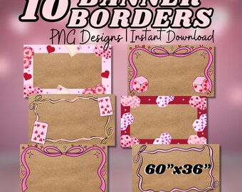 Valentines Day Banner Border Template Bundle, 60”x36” PNG Files,striped ...