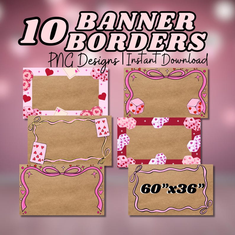 Valentines Day Banner Border Template Bundle, 60”x36” PNG Files,striped ...