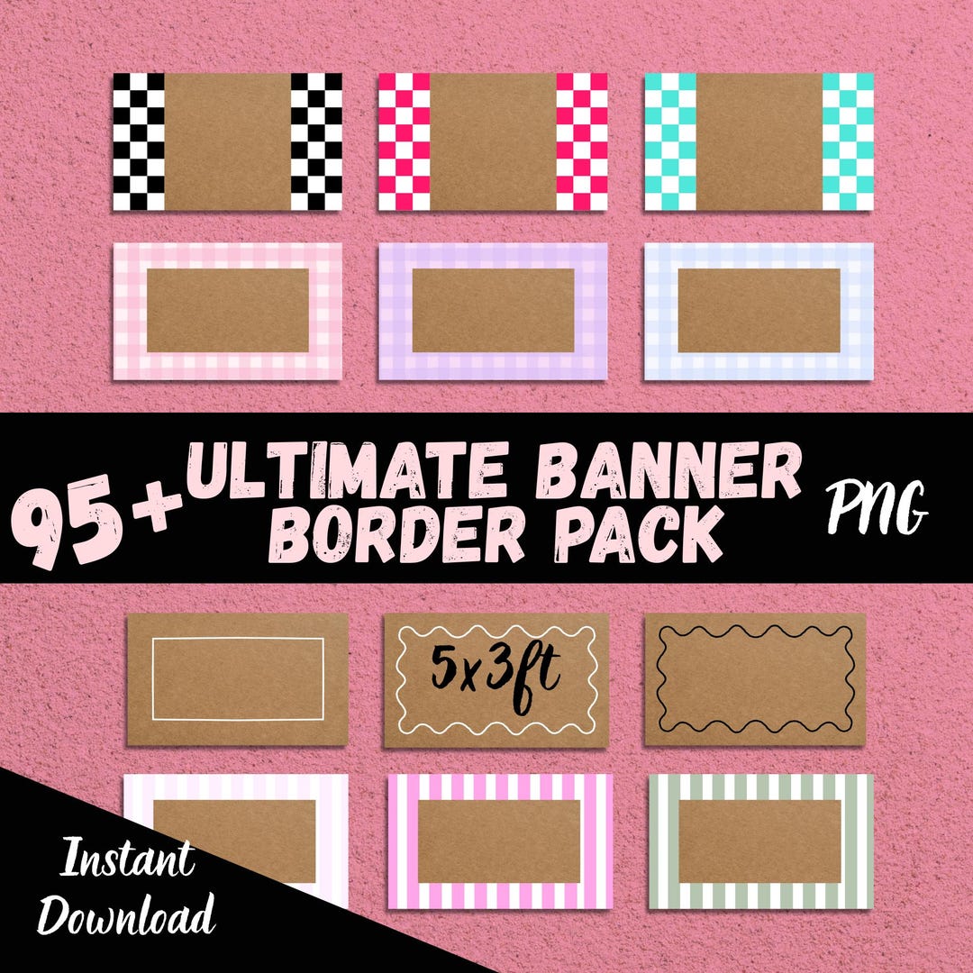 Basic Banner Border Template Bundle, 60”x36” PNG Files, Checkered ...