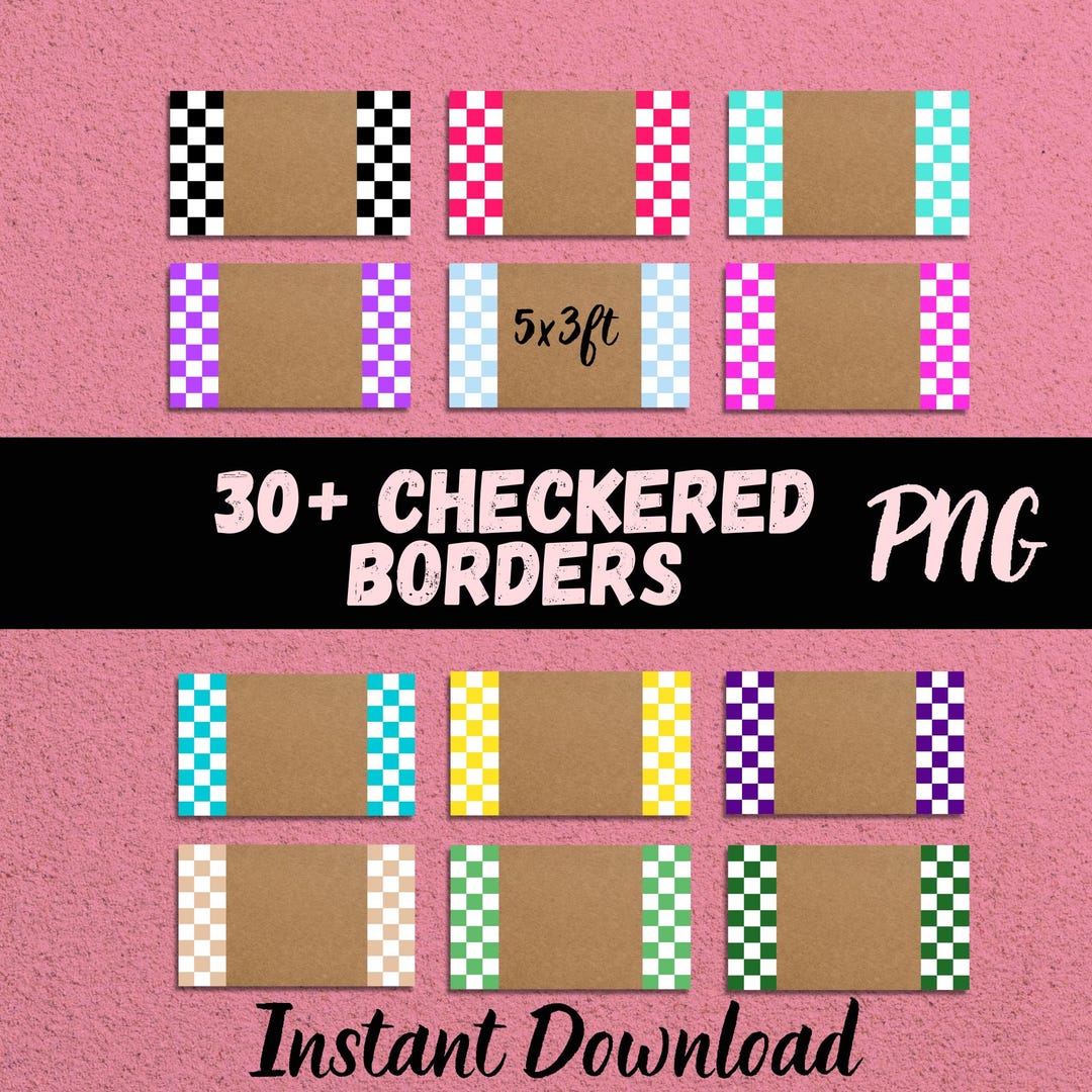 Checkered Print Border Template Bundle, 60”x36” PNG Files, Checkered ...