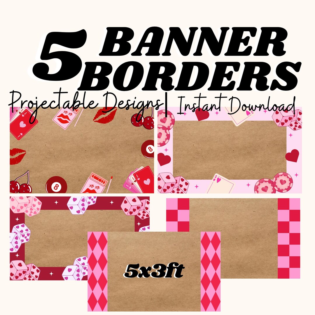 Valentines Day Banner Border Template Bundle, 60”x36” PNG File,lucky ...