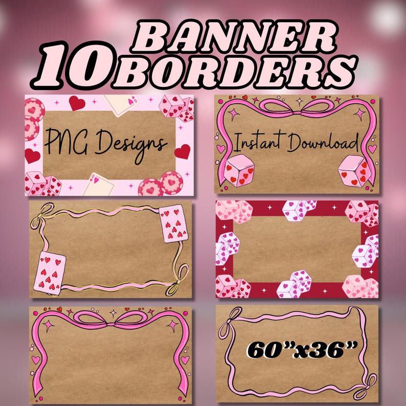 Valentines Day Banner Border Template Bundle, 60”x36” PNG Files,striped ...
