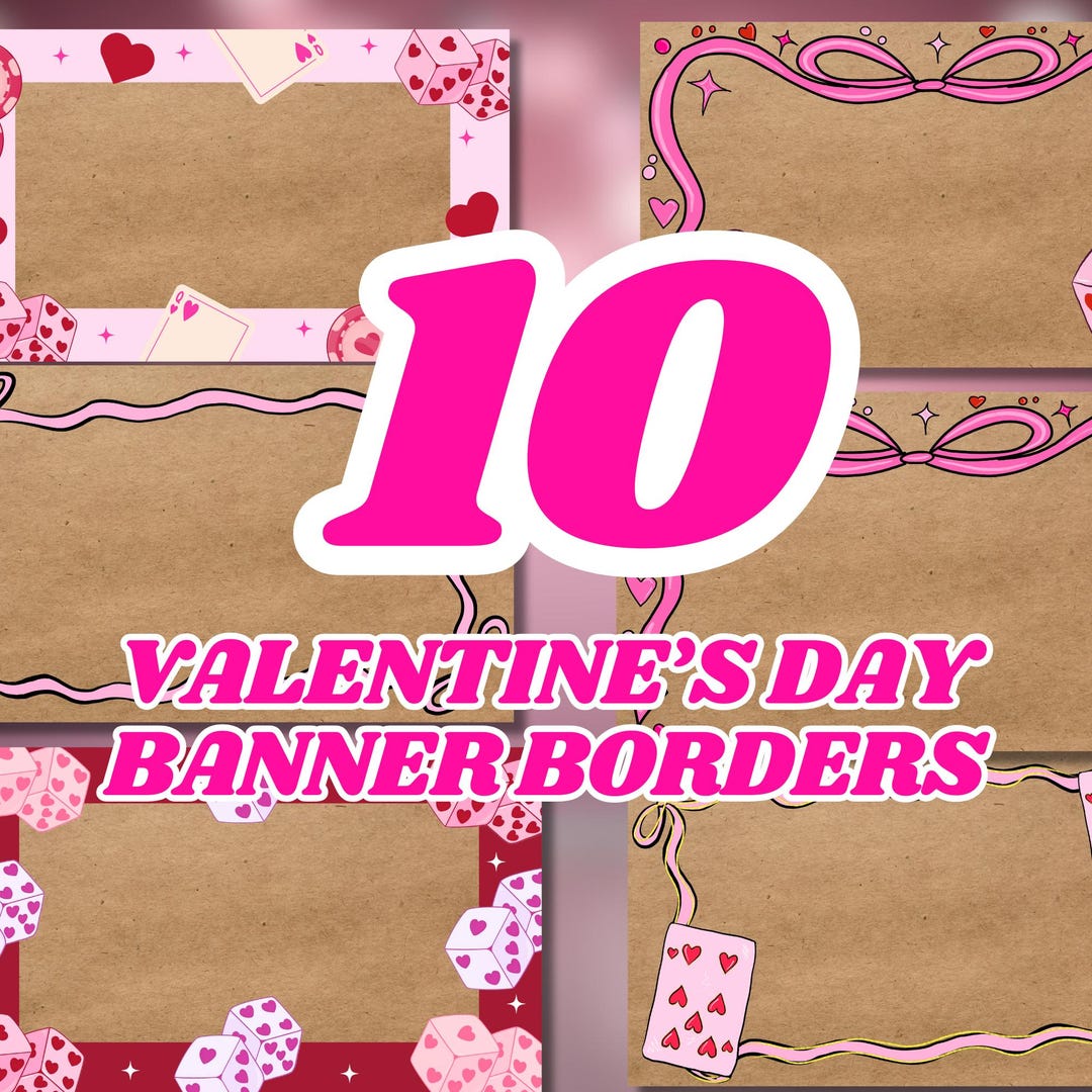 Valentines Day Banner Border Template Bundle, 60”x36” PNG Files,striped ...