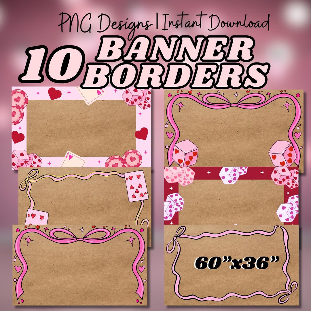 Valentines Day Banner Border Template Bundle, 60”x36” PNG Files,striped ...