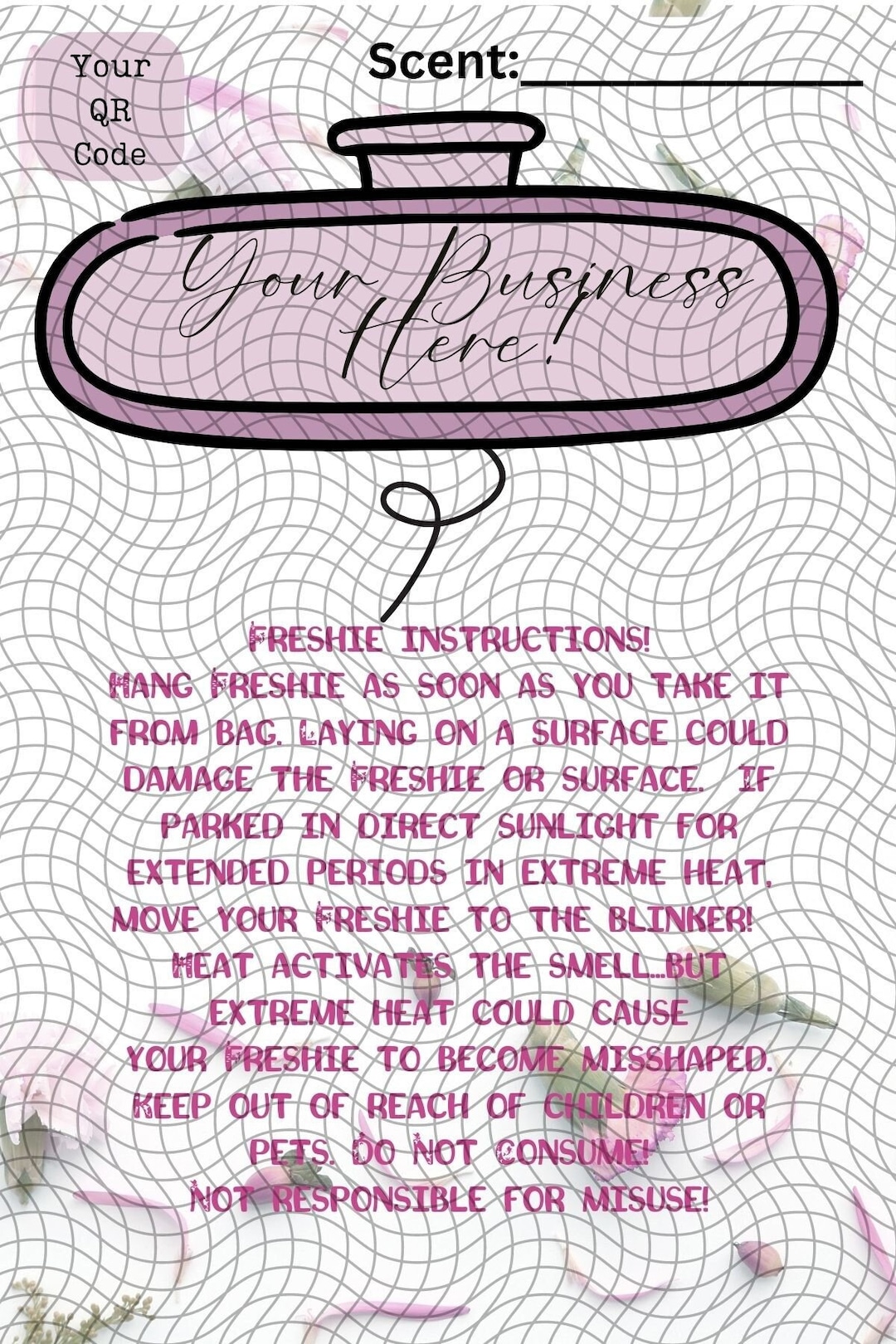 PNG FILE Download-freshie Scent & Care Instructions Package Insert-car ...