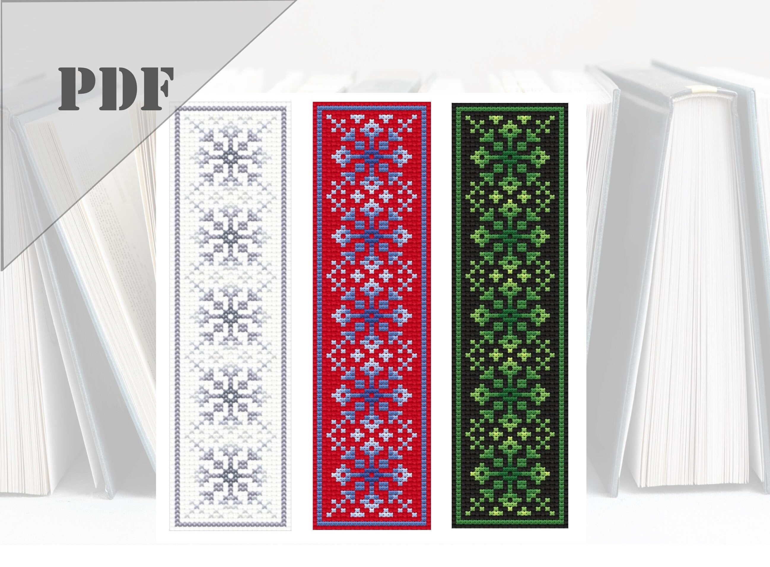 Bookmark Cross Stitch Pattern, Snowflakes Bookmark Embroidery Pattern ...
