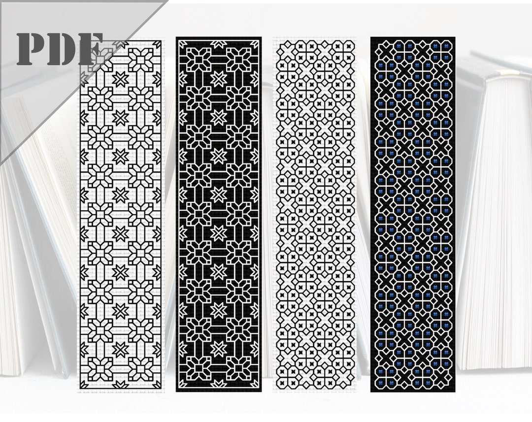 Blackwork Bookmark Patterns, Two Bookmark Embroidery Design, Cross ...