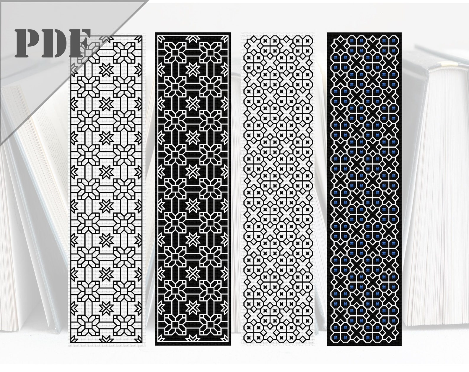 Blackwork Bookmark Embroidery Pattern: Geometric Cross Stitch (PDF) - Etsy
