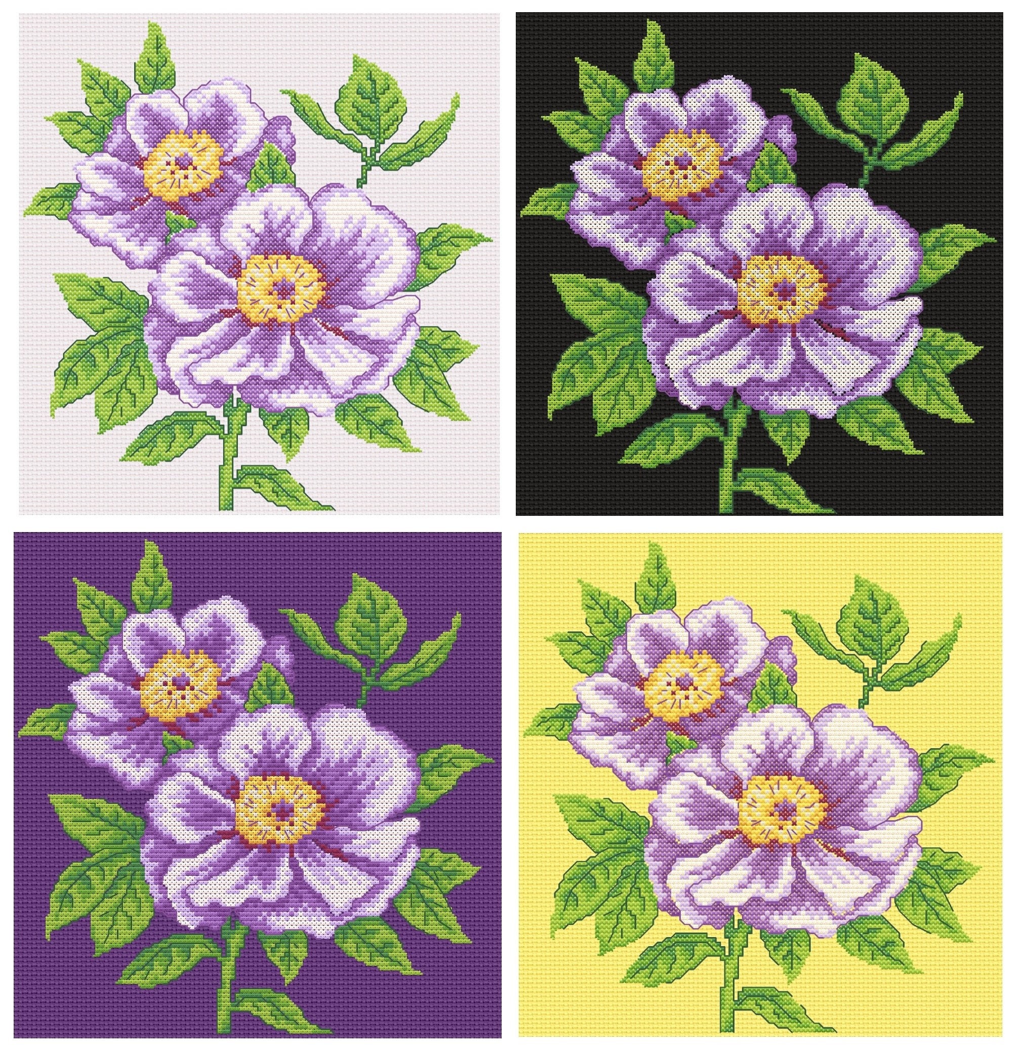 Purple Flower Cross Stitch Pattern, Camellia Counted Cross Stitch ...