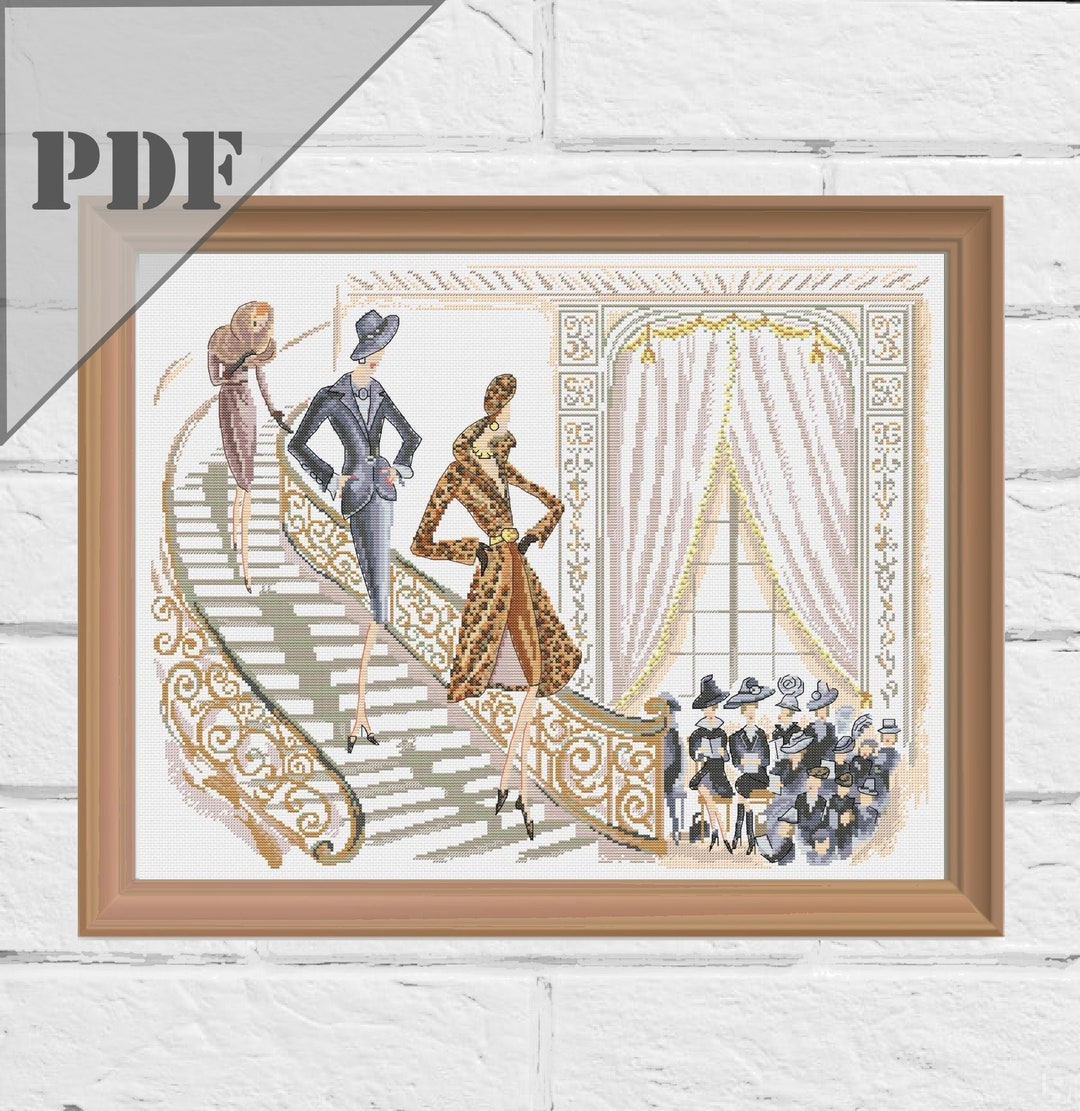 Elegant Ladies Cross Stitch Pattern, Fashion Show Embroidery Chart ...