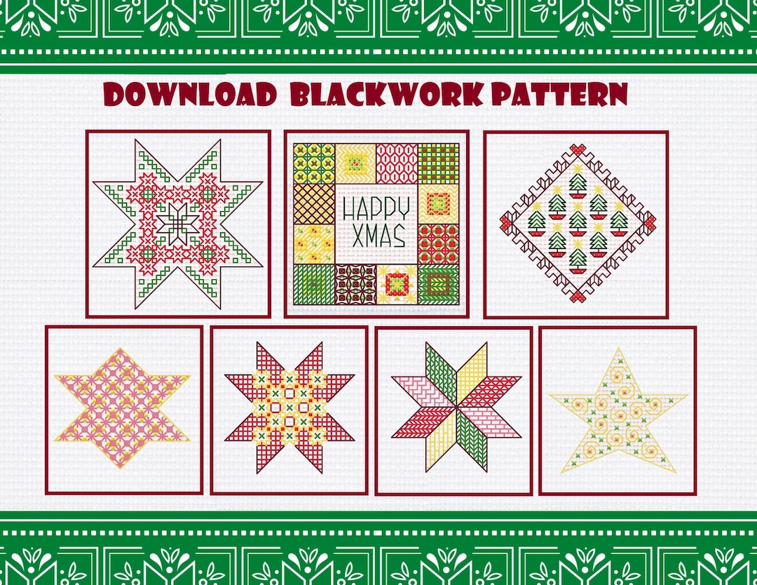 Christmas Ornaments Blackwork Pattern, Christmas Cross Stitch Chart ...