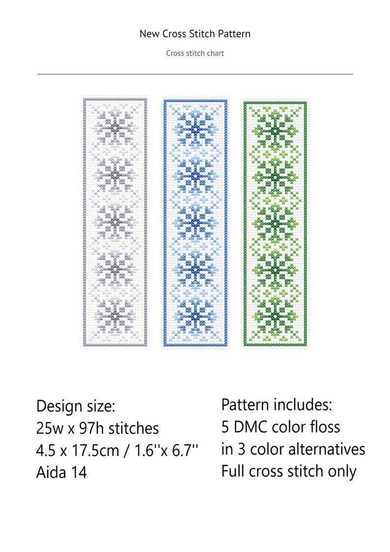 Snowflakes Bookmark Cross Stitch Pattern: Easy Winter Embroidery (PDF ...