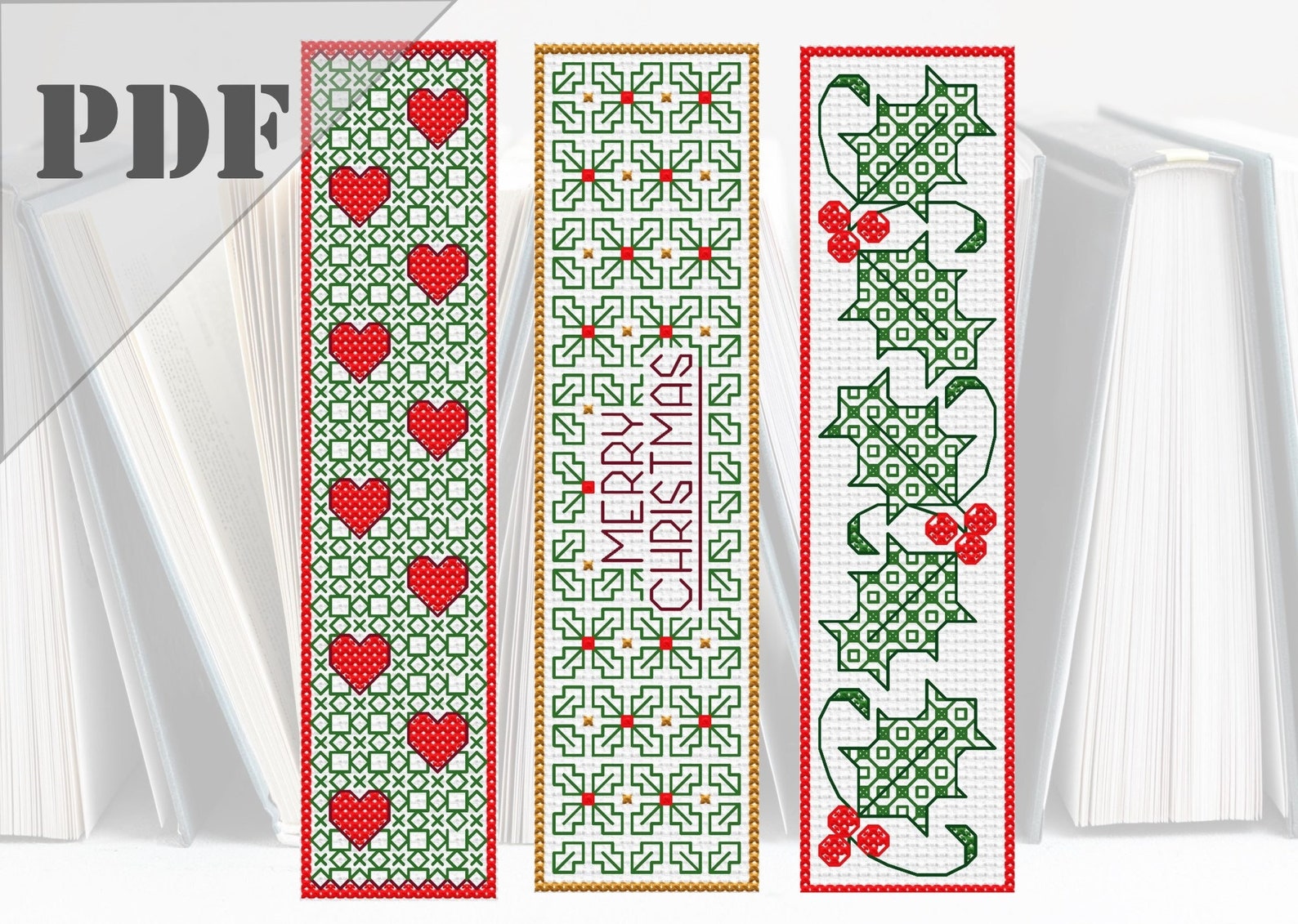 Christmas Blackwork Bookmark Patterns: Set of 3 Embroidery Designs (PDF ...