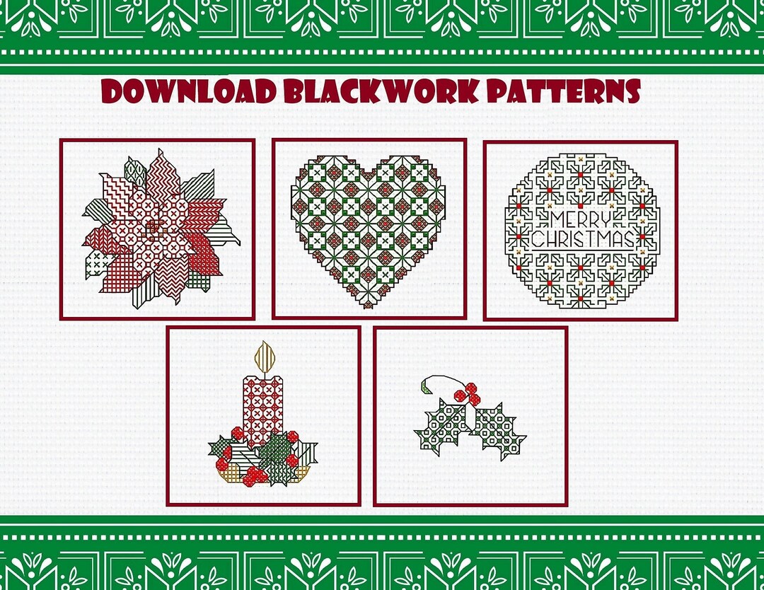 Christmas Ornaments Blackwork Pattern: Round & Heart Cross Stitch (PDF ...