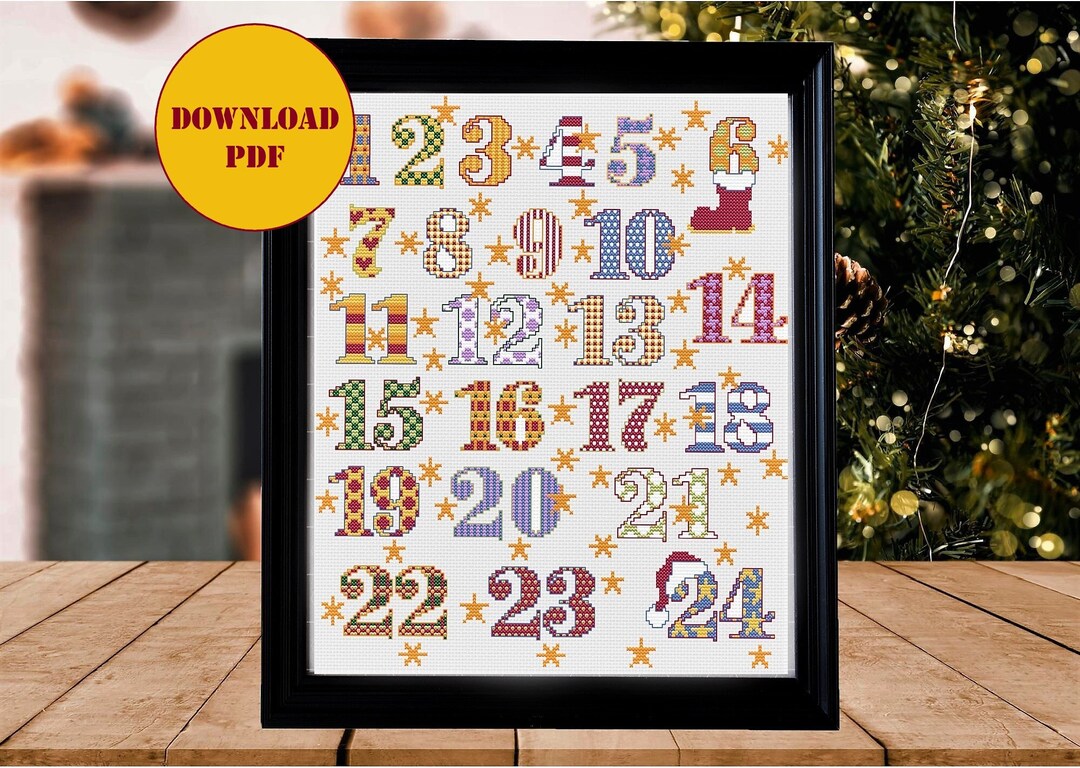 Christmas Numbers Cross Stitch Pattern: Advent Calendar Embroidery (PDF ...