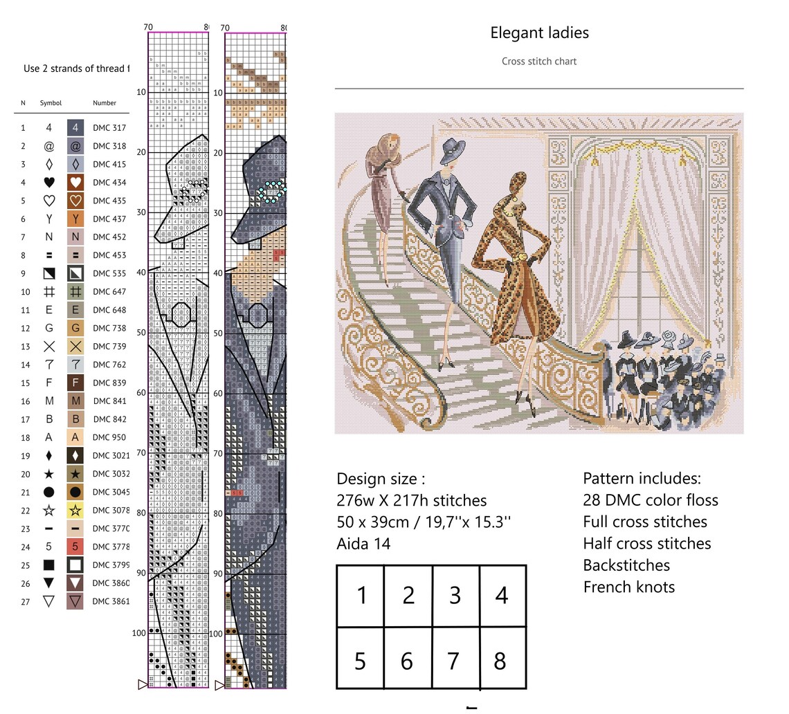 Elegant Ladies Cross Stitch Pattern, Fashion Show Embroidery Chart ...