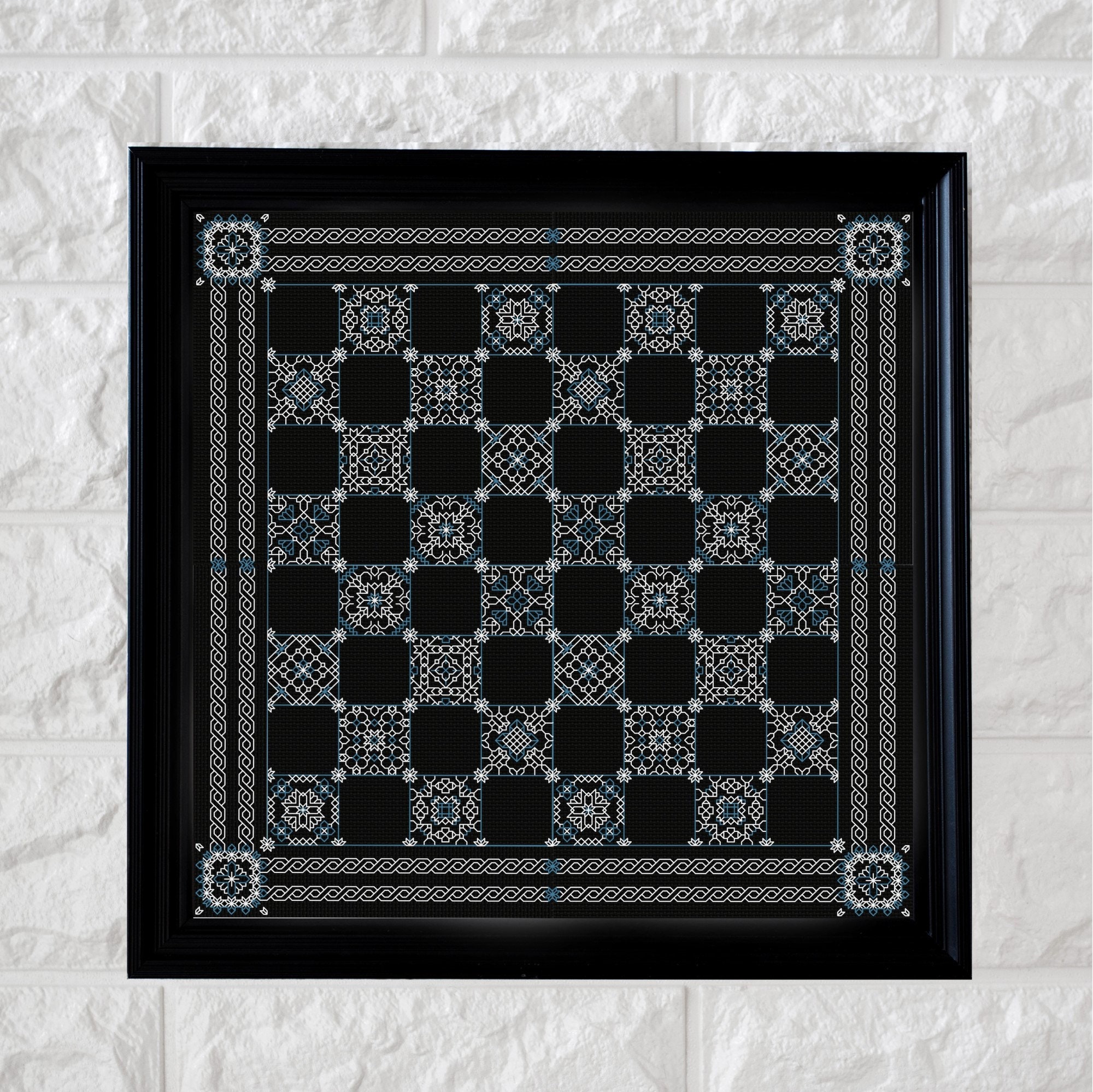 Blackwork Pattern for Wall Panel, Blackwork Square Sampler, Pillowcase ...