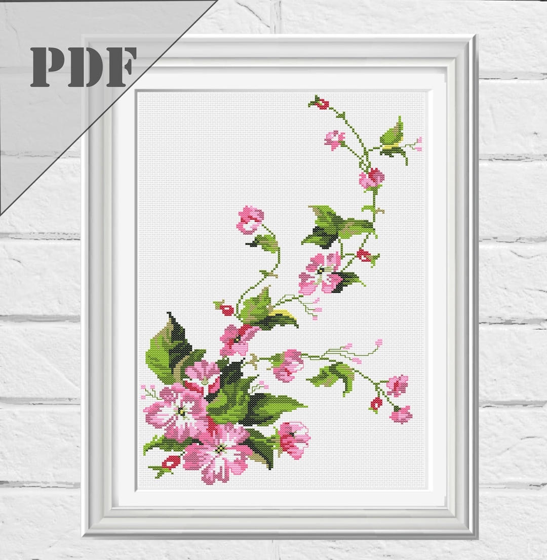 Pink Flower Cross Stitch Pattern, Flower Counted Cross Stitch Ornament ...