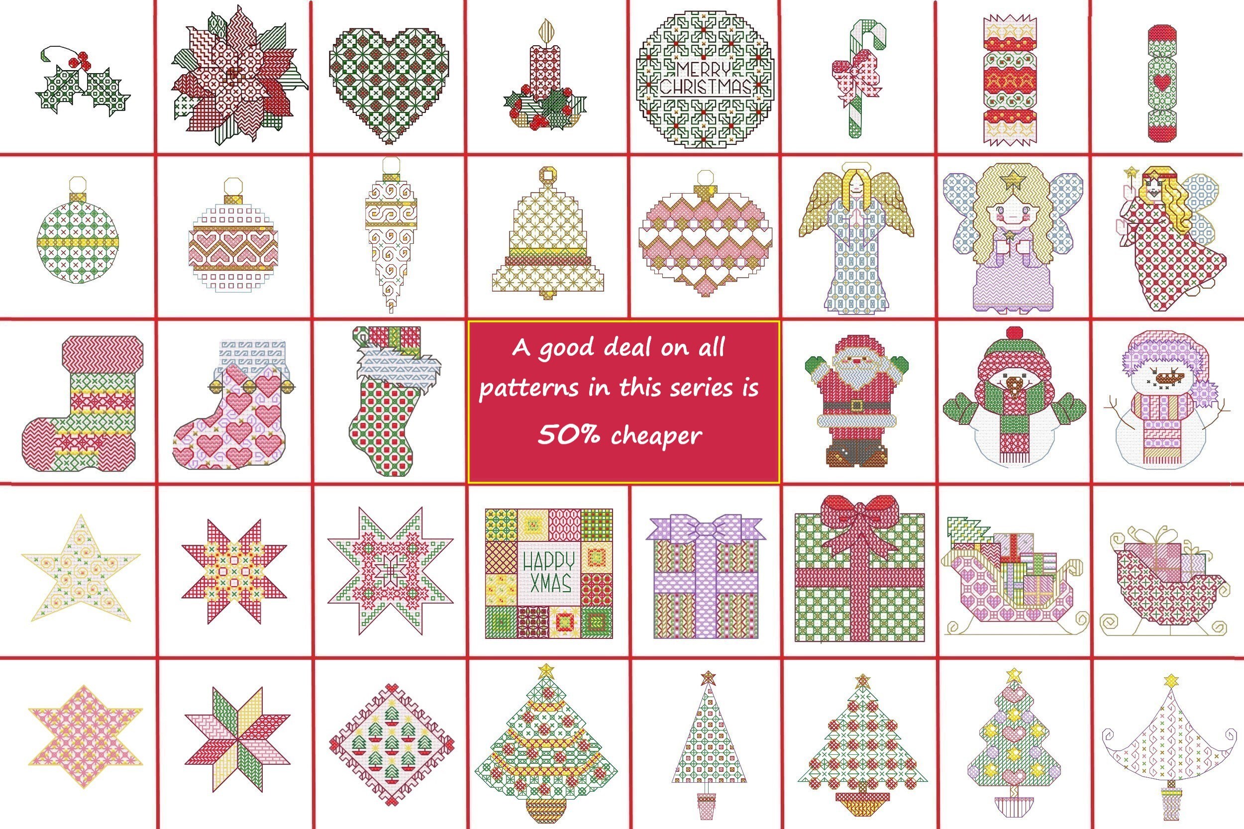 Christmas Ornaments Blackwork Pattern, Round and Heart Shape Cross Stitch Chart, Instant ...