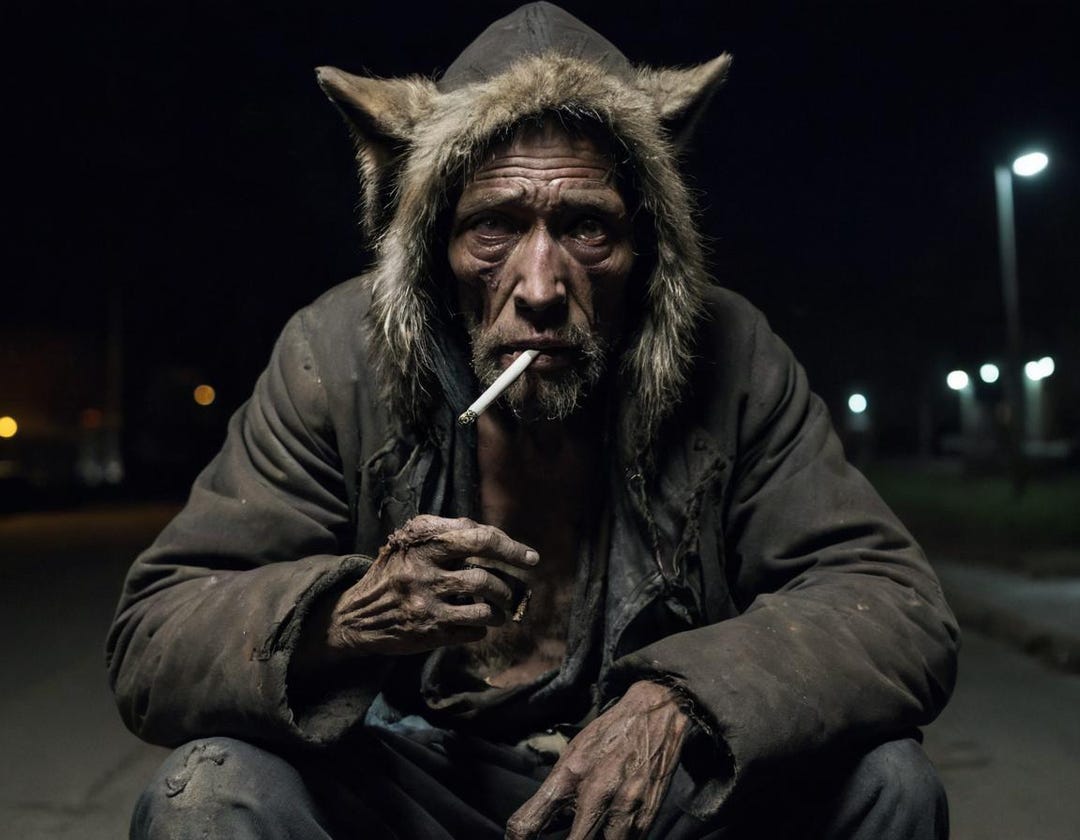 The Old Wolf. Aging Series. Digital Art, Un-homed, Homeless Man, High ...