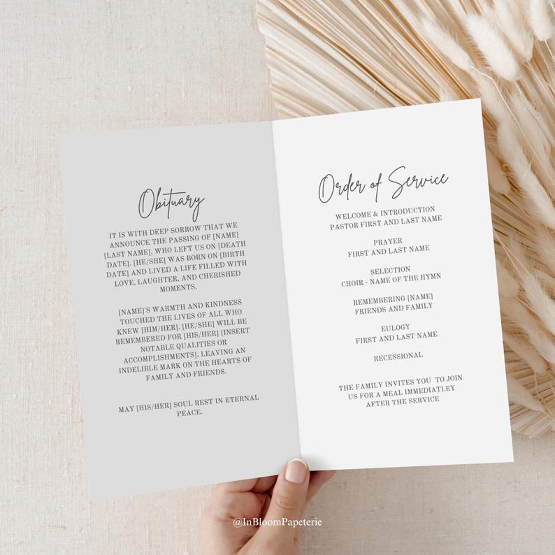 Minimal Funeral Program Template: Editable Order of Service (canva ...