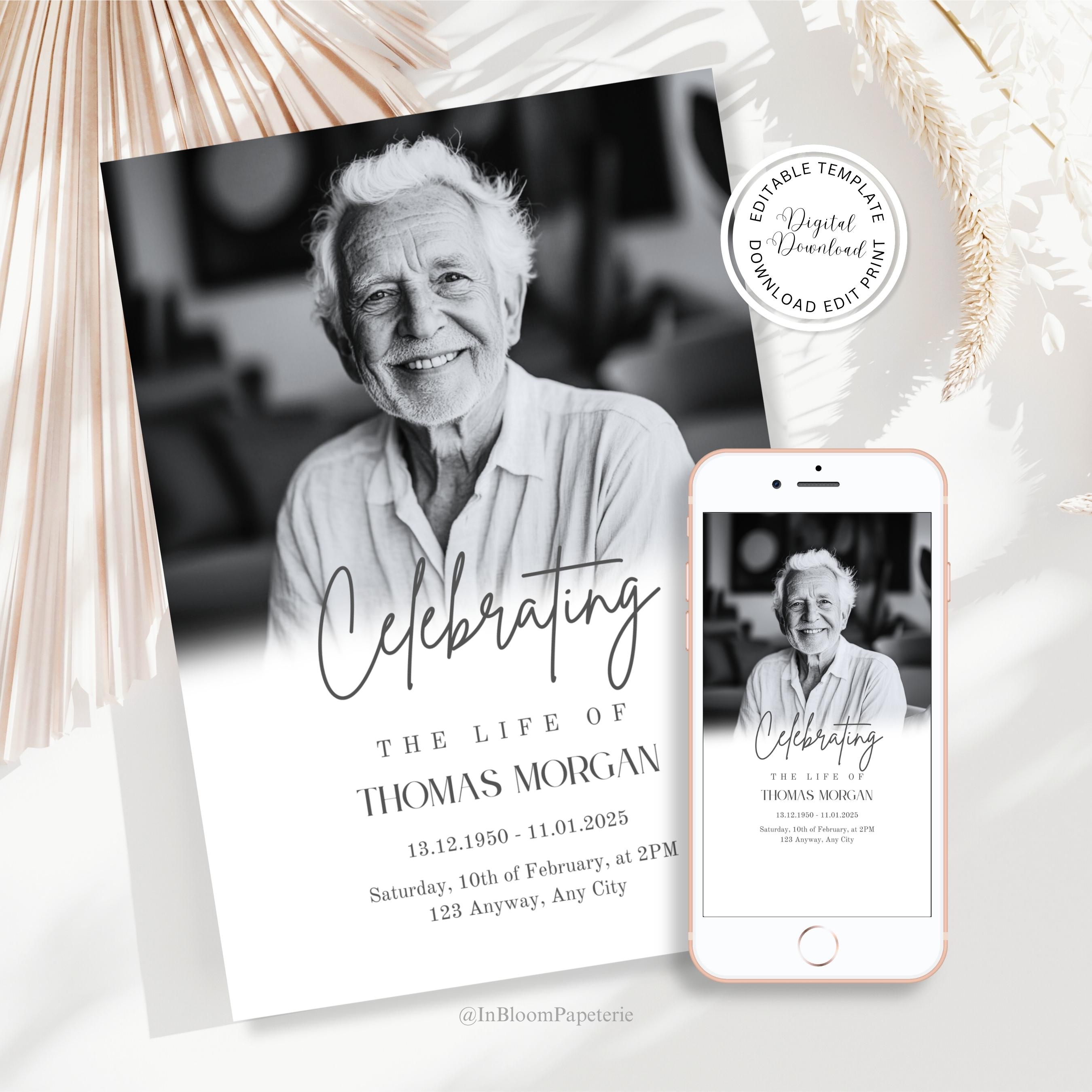 Minimal Editable Funeral Invitation Template, Evite Invitation ...