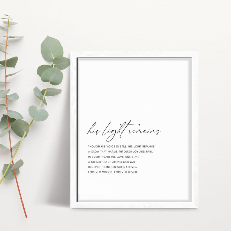 His Light Remains Poem, Funeral Printable Sign, Digital Download - Etsy ...