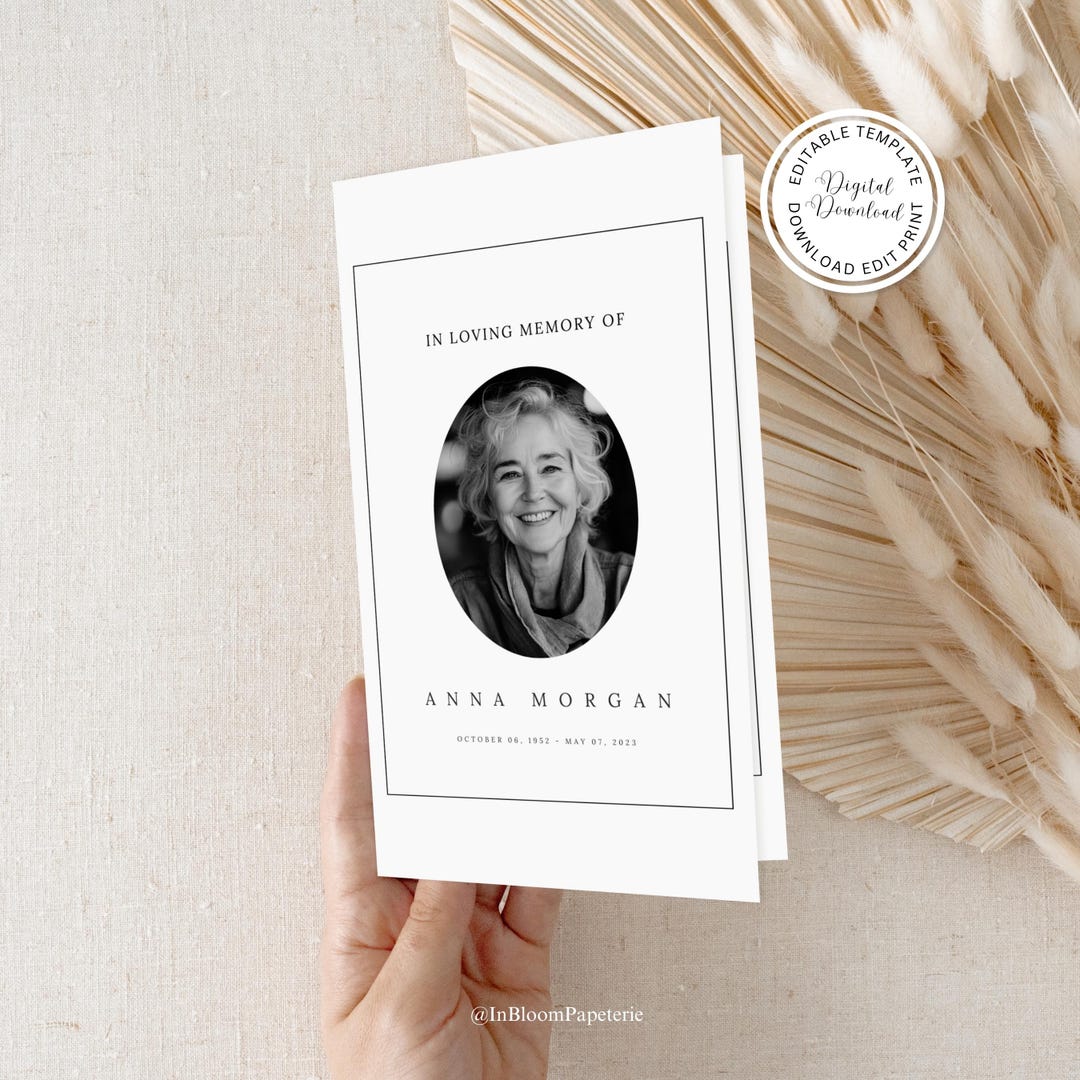 Elegant Funeral Program Canva Template, in Loving Memory, Celebration ...