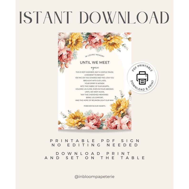 Memorial Service Poem: "until We Meet Again" Printable (PDF Download ...