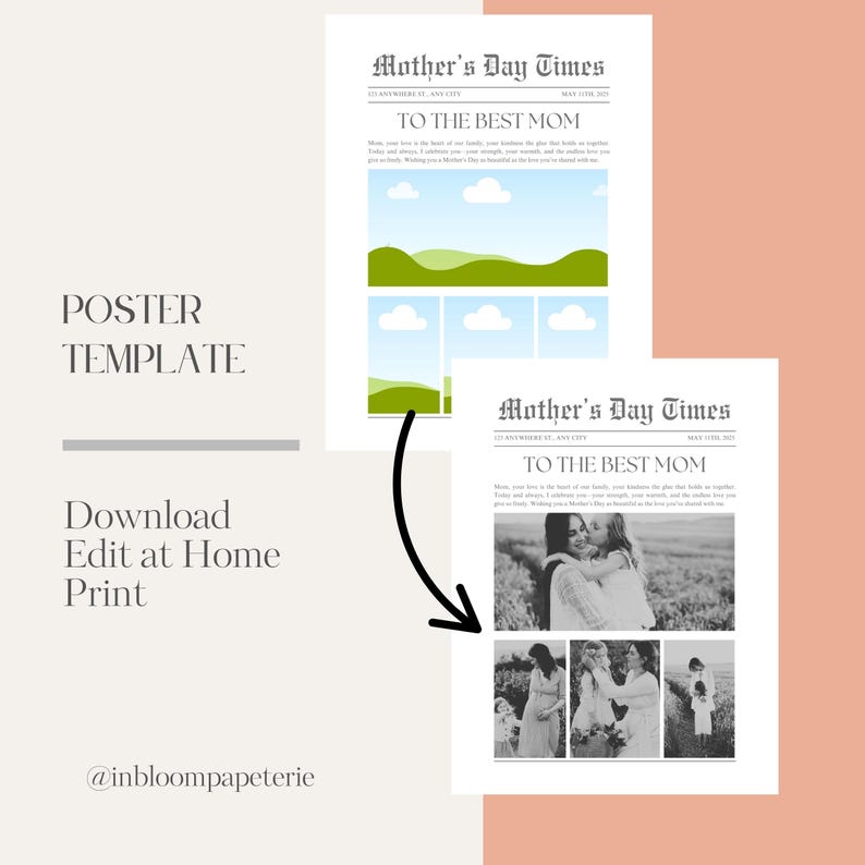 Editable Mother's Day Newspaper Template Personalized Mother's Day Gift ...