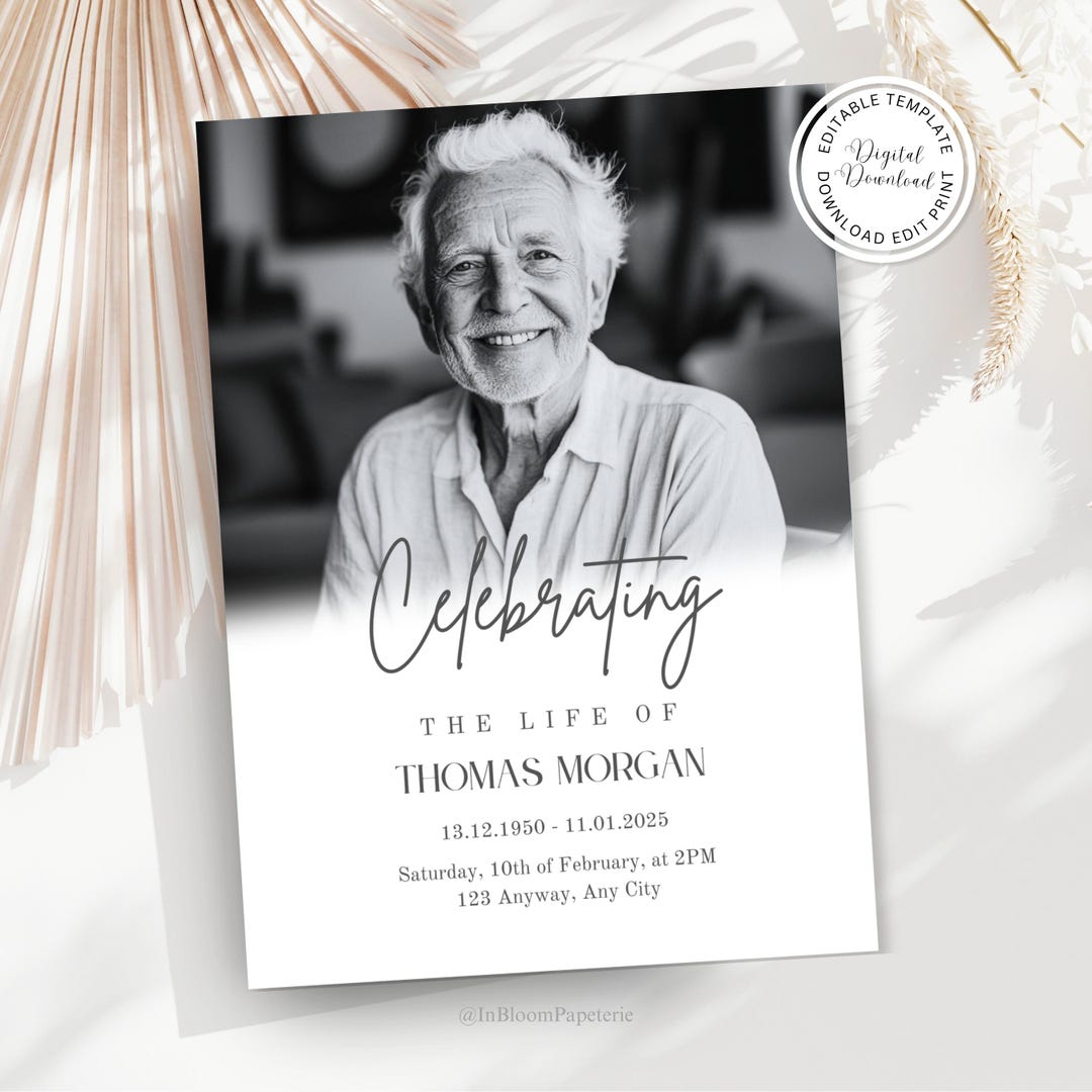 Minimal Editable Funeral Invitation Template, Editable, Printable ...