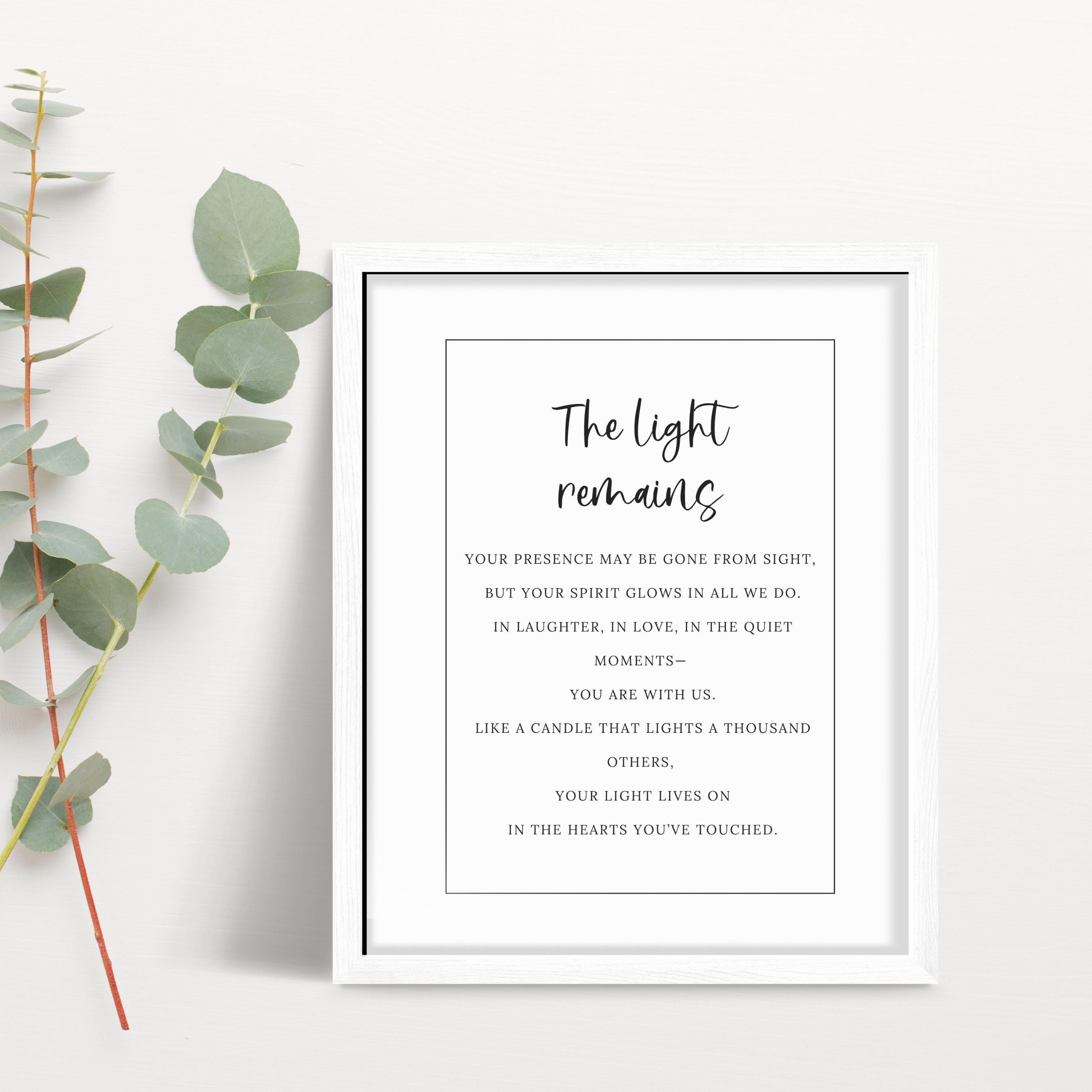 Funeral Poem Printable: 'the Light Remains' Memorial Sign (PDF) - Etsy