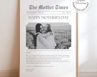 Editable Mother's Day Newspaper Template Personalized Mother's Day Gift ...