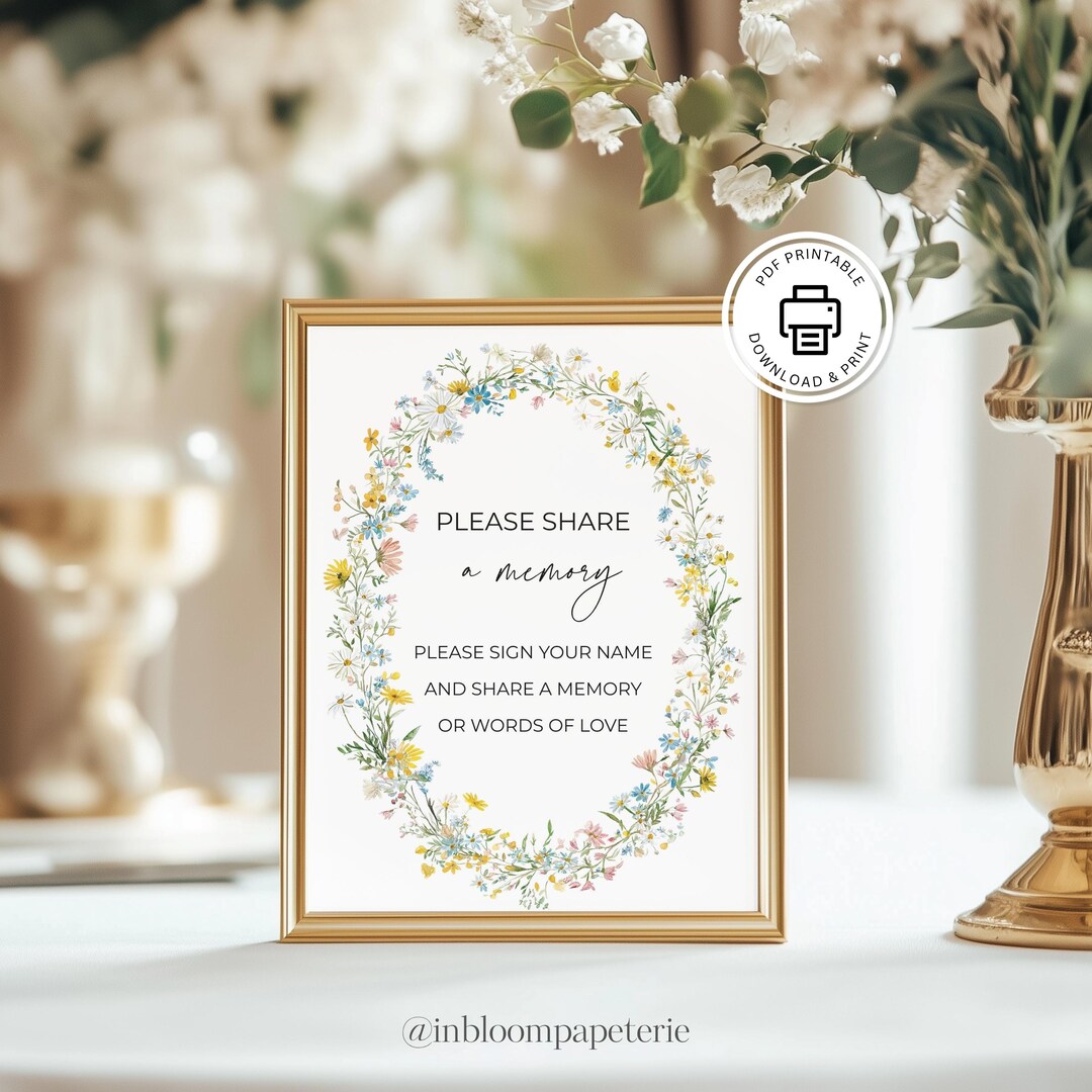 Funeral Share A Memory Sign: Memorial Guest Book (PDF Download 8x10 ...