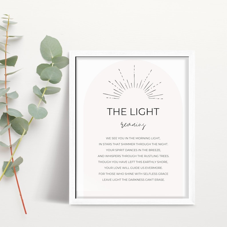 Funeral Poem Print: 'the Light Remains' Memorial Sign (PDF) - Etsy