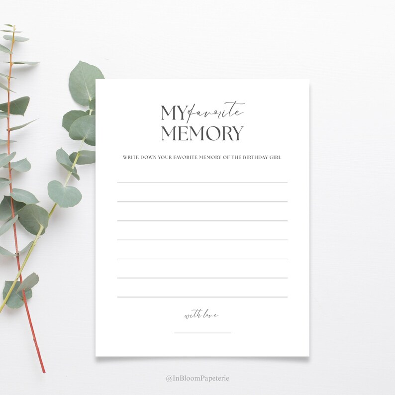 My Favorite Memory Card Editable Template, Share a Memory for a ...