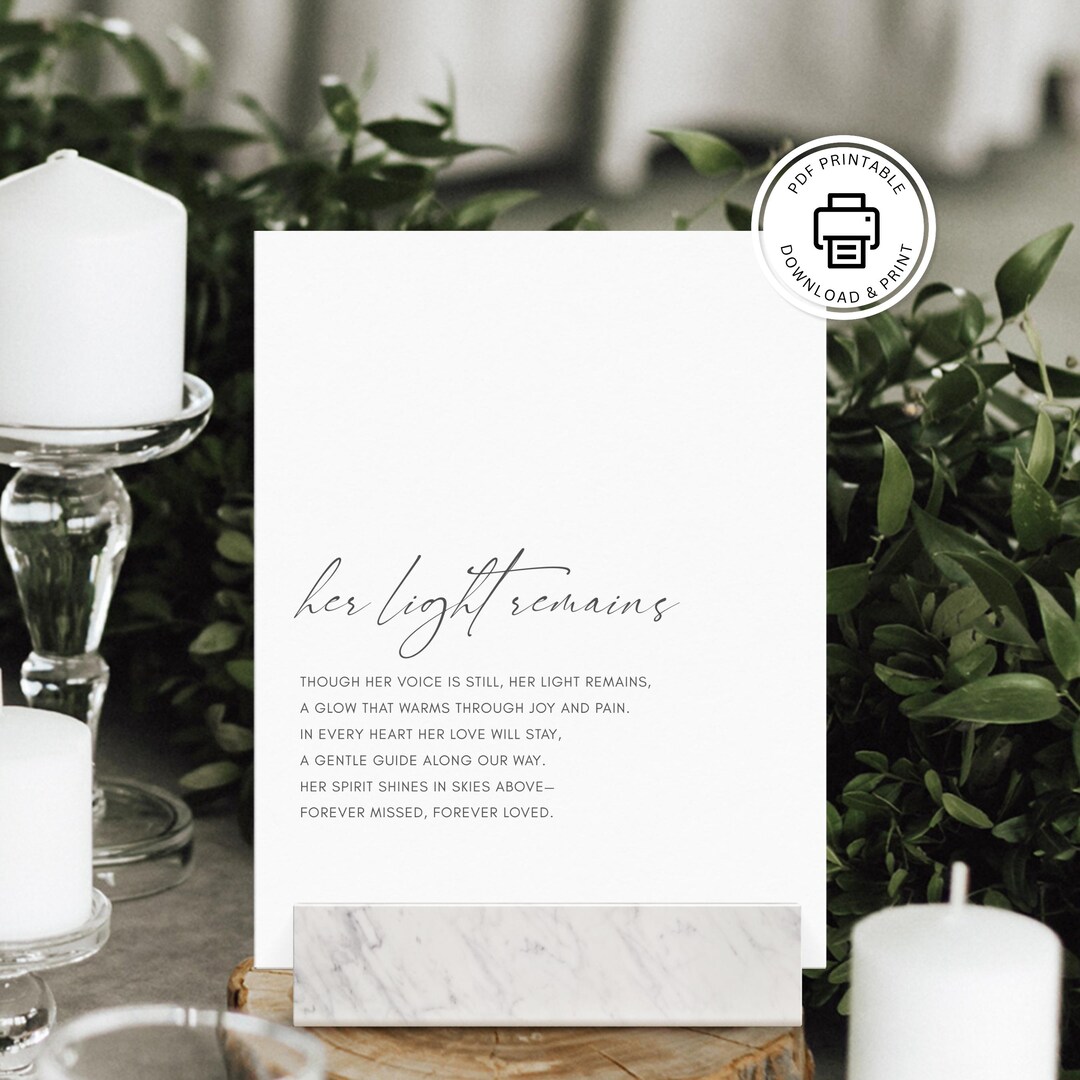 Her Light Remains Poem, Funeral Printable Sign, Digital Download - Etsy
