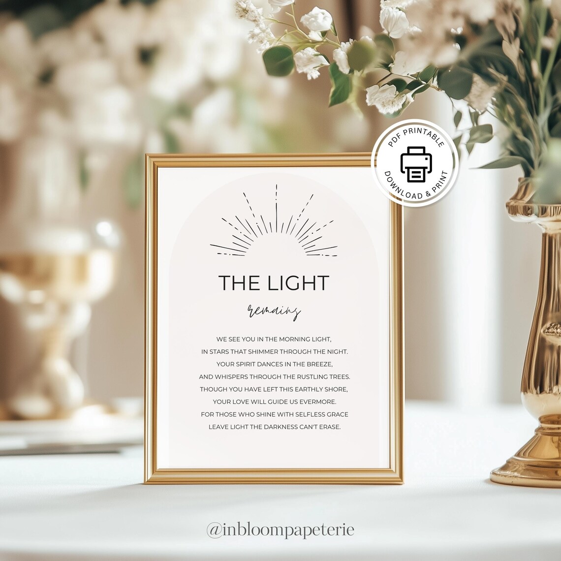 Funeral Poem Print: 'the Light Remains' Memorial Sign (PDF) - Etsy