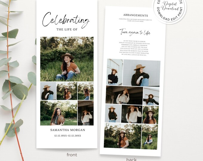 Funeral Program Template | Modern Photo Album Collage | Fully Self ...
