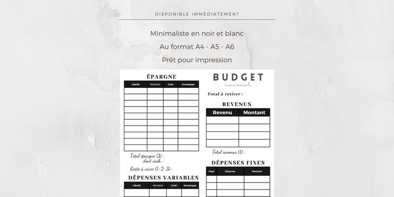 Fiche gestion de budget enveloppes budget mensuel A4 - Etsy France