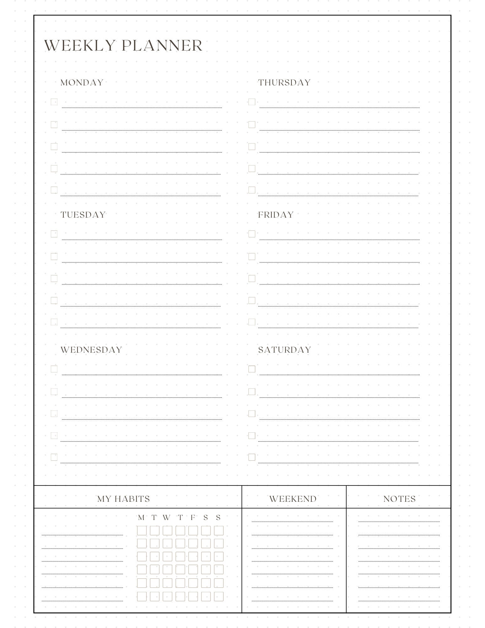 Minimalist Weekly Planner Printable PDF Weekly Organizer - Etsy