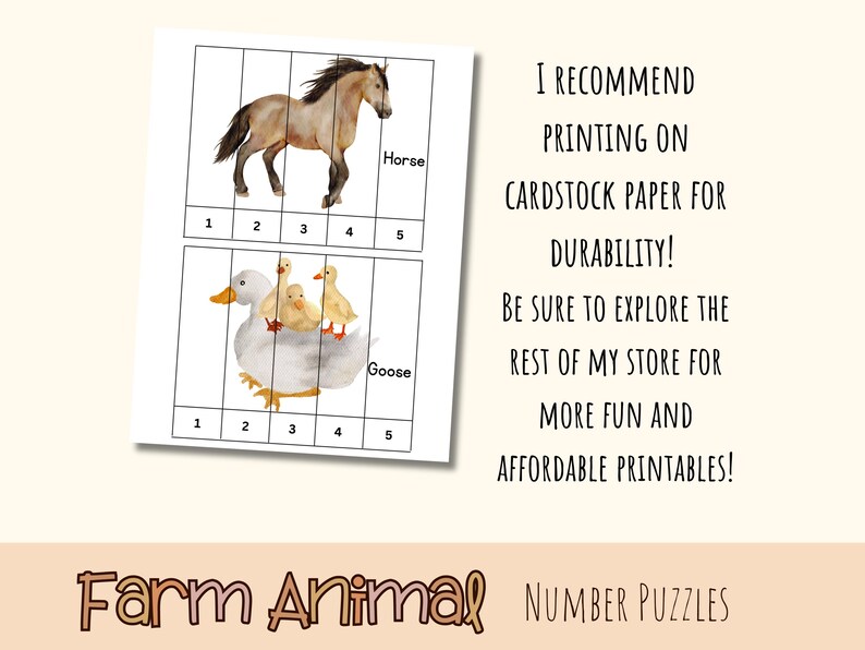Farm Animals Number Puzzles, Morning Basket Activity, Preschool ...