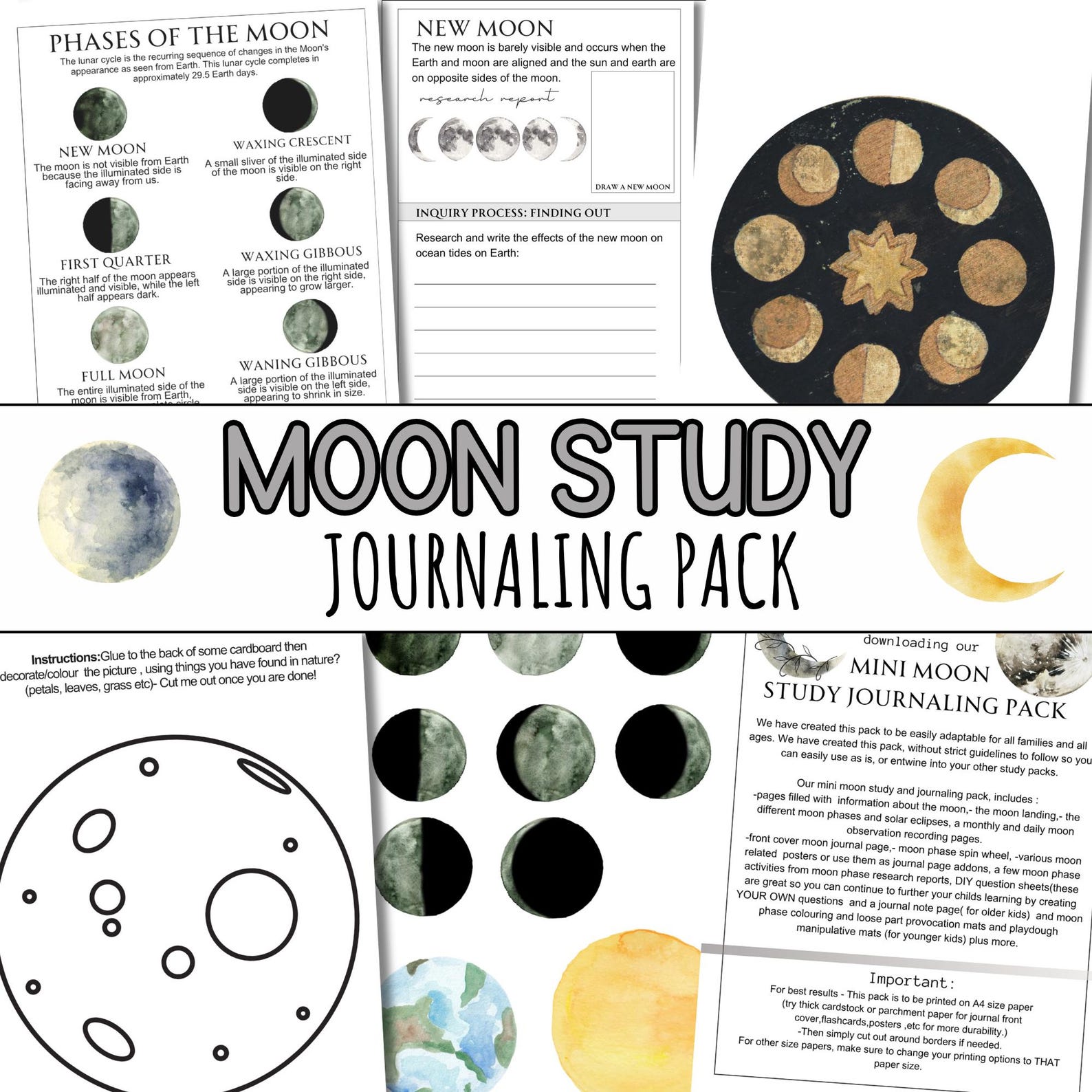 Moon Phases Study and Journal, Nature Study Educational Resources - Etsy