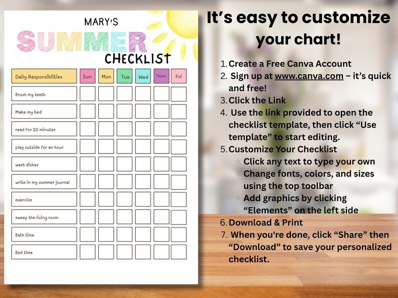 Kids Chore Chart. Chore Chart for Kids, Editable Chore Chart Template ...