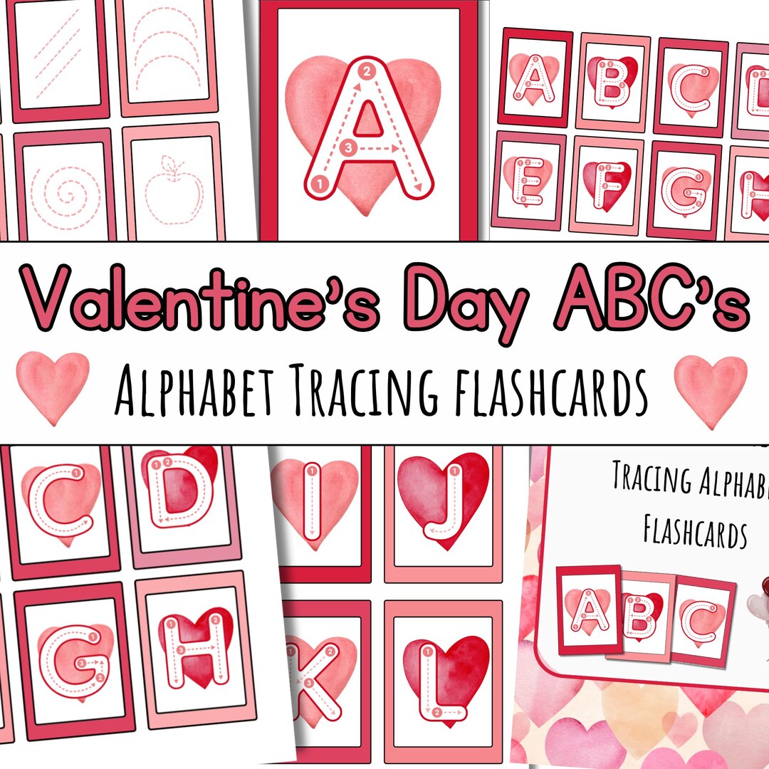 Valentines Alphabet Preschool Activity, Abc Tracing Flashcards - Etsy