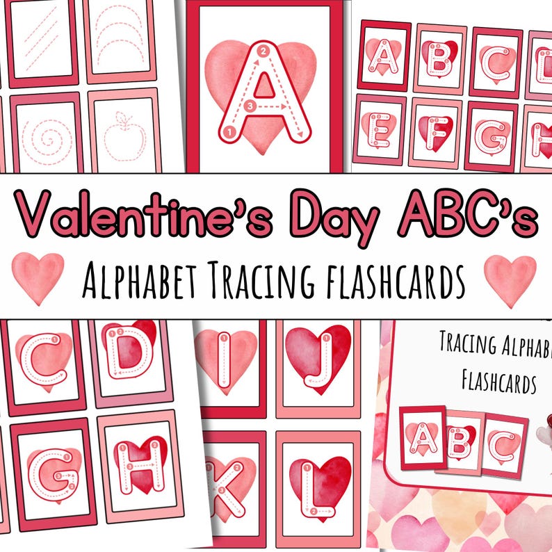 Valentines Alphabet Preschool Activity, Abc Tracing Flashcards - Etsy