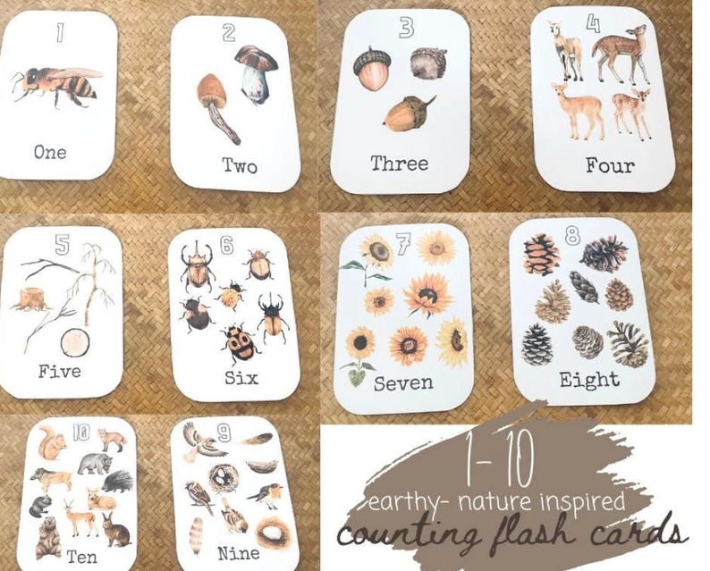 Numbers 1-10 Flashcards, Preschool Counting Cards, Forest School ...